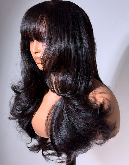 Smart-Fit Pull Go Glueless Butterfly Wig With Bangs Loose Wavy Wig ...