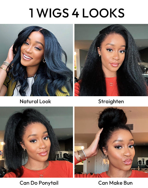Sylvia-Freetress Glueless Pull Go Lace Wigs Kinky Wave 13X5 Pre-Everyt ...