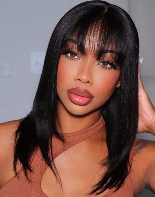 Polly- Short Straight Bob Wolf Cut Messy Hair With Bangs 13x4 Lace Fro ...