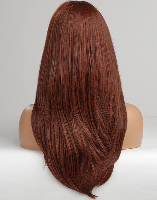Auburn Red Curtain Bangs Layer Cut Straight 13x5 Pre Cut Lace Wig ...