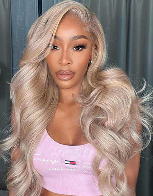 Golden Ash Blonde 38 Inch Long Length Body Wave Glueless 13x6Lace Wig ...