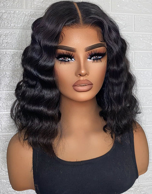 Meroy- Short Bob Crimp Wave Glueless Human Hair Wig 5x5 Pre Cut Lace ...