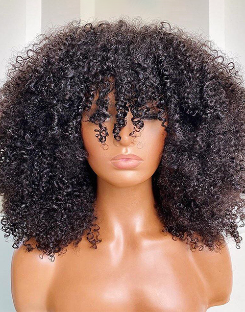 Glueless Pull Go Wigs Afro Kinky Curly With Bangs Wig – Jessie's Wig