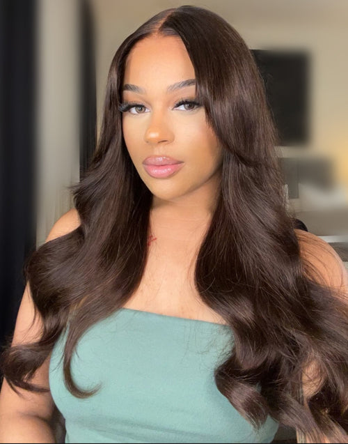 Chocolate Brown Curtain Bangs Glueless 13x5 Pre Cut Body Wave Lace Wig ...