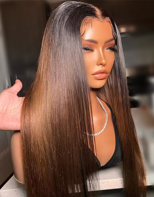 Calista- 13x5 5x6 Glueless Pre Cut Lace Ombre Brown Color Straight Hum ...