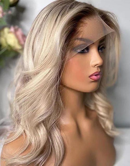 Nancy-Ombre Ash Blonde Wavy 13x4 Lace Front Wig Glueless Human Hair Wi – Jessie's Wig